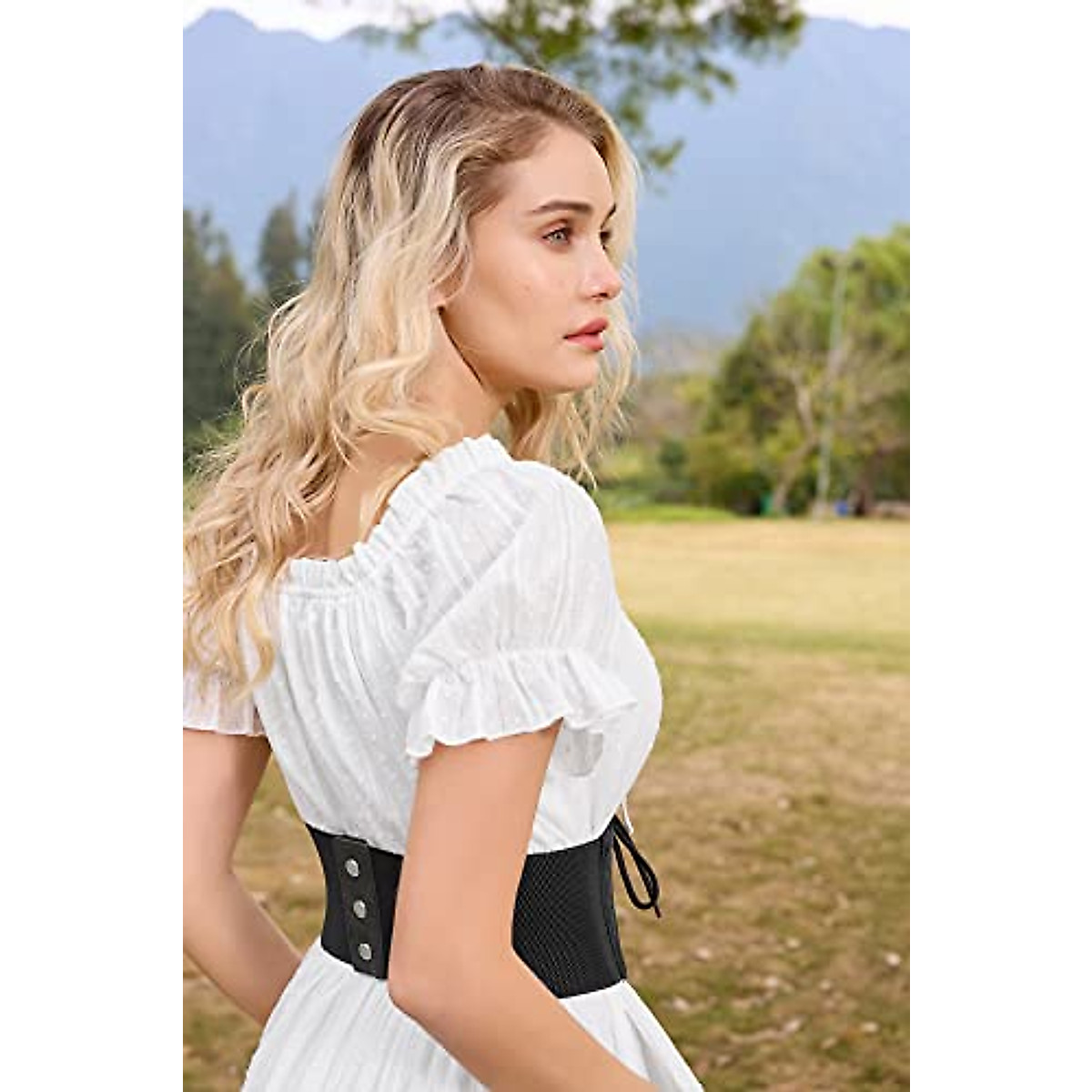 Scarlet Darkness Women's Elastic Corset Waist Cincher Belt Lace Renaissance Pirate Belts Black M