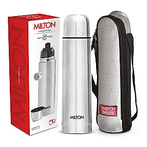 Milton Thermosteel Flip Lid Flask 1000, Double Walled Vacuum Insulated 1000 ml | 34 oz | 1 qt. | 24 Hours Hot and Cold Water Bottle with Cover, 18/8 Stainless Steel, BPA Free, Leak-Proof | Silver