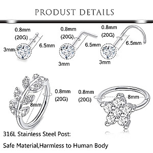 Hoeudjo 20G Nose Rings for Women Surgical Steel Nose Piercing Jewelry Hoop Nose Ring L Shaped Nose Studs Screw for Men