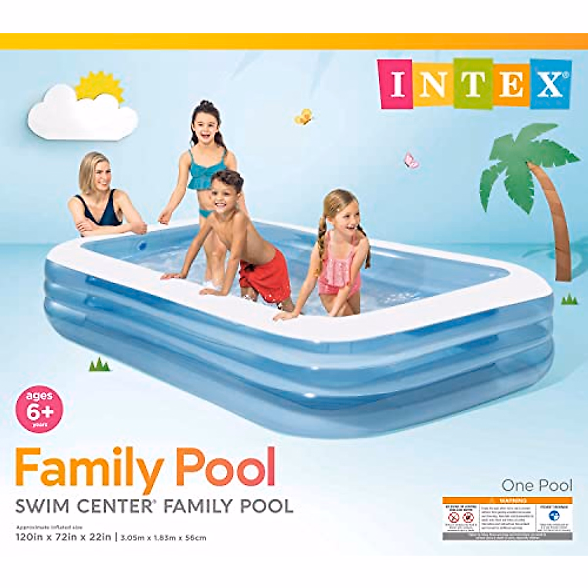 Intex Swim Center Family Inflatable Pool, 120" X 72" X 22", for Ages 6+
