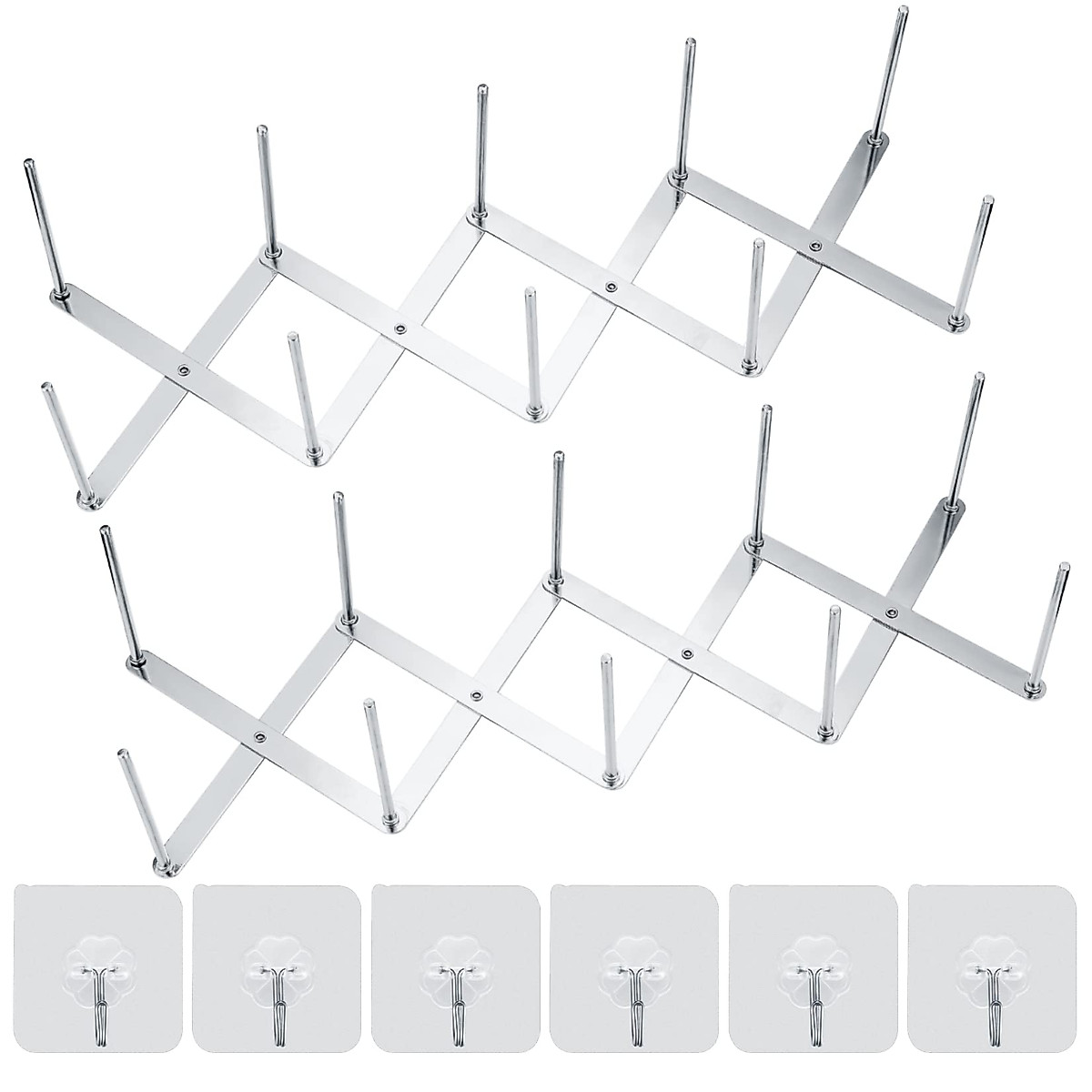 2 Pcs Pot Lid Holder, Pots and Pans Organizer for Cabinet, Adjustable Pot Lid Organizer, Stainless Steel Pot Lid Plate Organizer Rack Holder for Kitchen Pantry Organization, with 6 x Adhesive Hooks