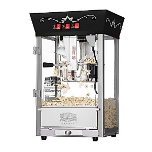 Matinee Popcorn Machine - 8oz Popper with Stainless-Steel Kettle, Reject Kernel Tray, Warming Light, and Accessories by Great Northern Popcorn (Black)