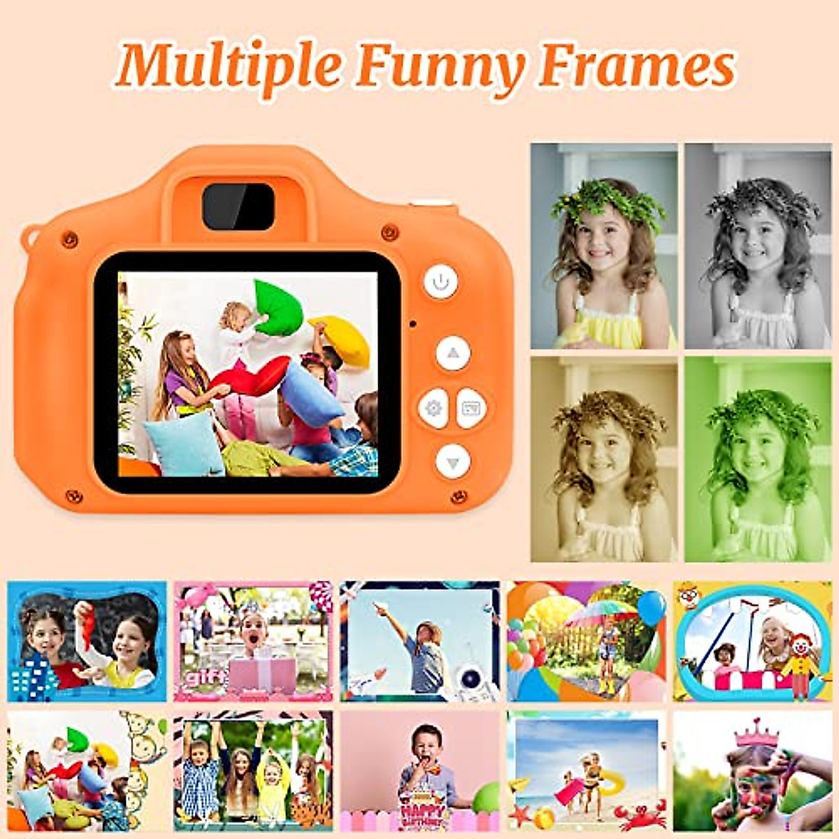 OZMI Digital Mini Camera for Kids, Christmas Birthday Gift for Kids Age 3-12, Selfie Camera for Toddler Boys Girls, Children Toy Camera for 3 4 5 6 7 8 9 Year Old Girls with 32GB Card - Orange