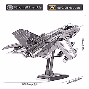 Piececool 3D Metal Puzzle for Adults, Tornado Fighter Jet Military Airplane Models Kits to Build for Teens Men Hobbies Toys DIY Brain Teaser Puzzles, Great Birthday Gifts, 83 Pcs
