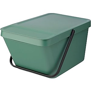 Brabantia Sort & Go Stackable 5.3 Gallon Recycling Wastebasket (Fir Green) Flat Top Trash Can with Carry Handle, Storage Bin, Paper Basket - 11 x 17.7 x 8.9 inches