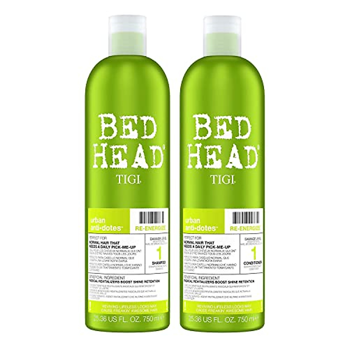 Bed Head by TIGI Urban Antidotes Re-Energize Daily Shampoo and Conditioner 25.36 fl oz 2 count