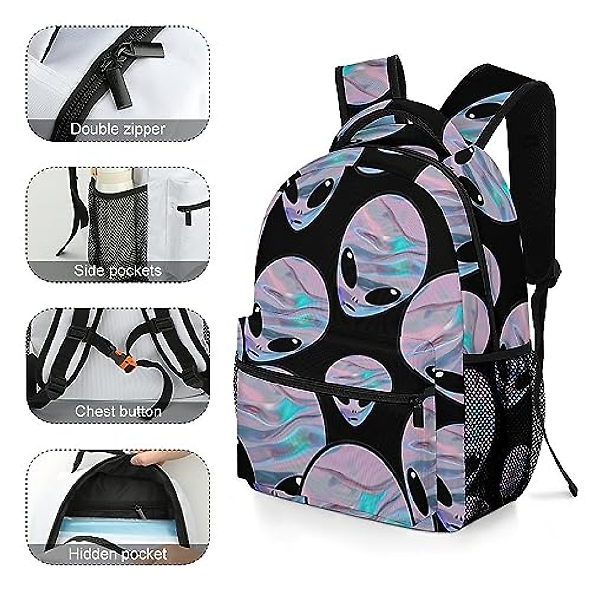 Space Alien Travel Laptop Backpack Casual Daypack with Mesh Side Pockets for Book Shopping Work