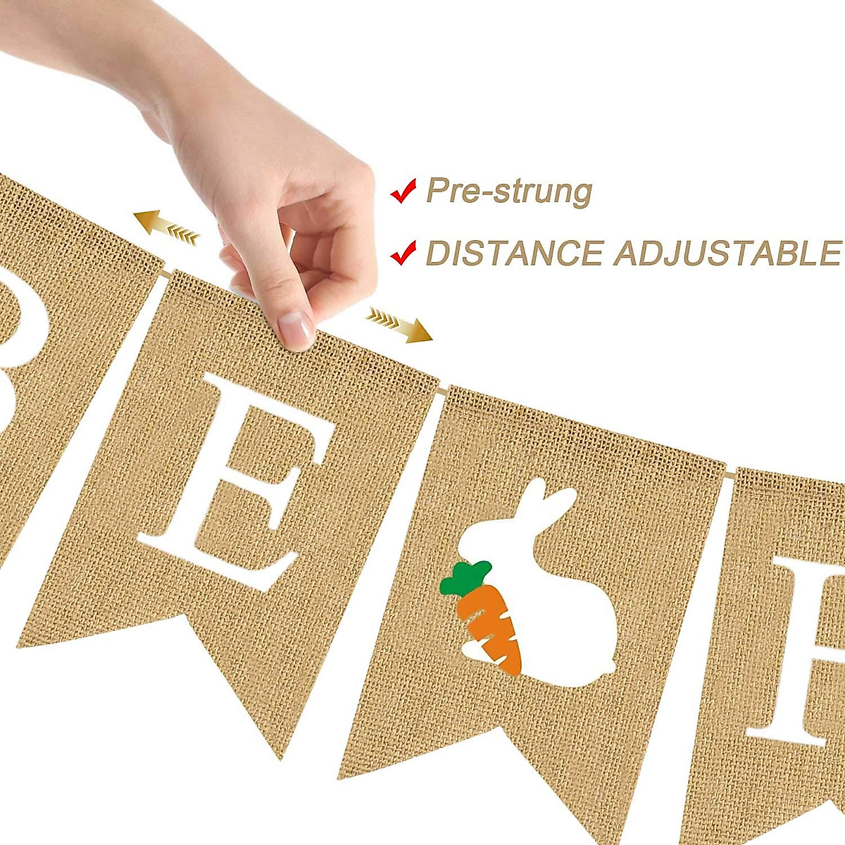 Rainlemon Jute Burlap Be Hoppy Banner with Bunny Spring Easter Party Decoration Supply