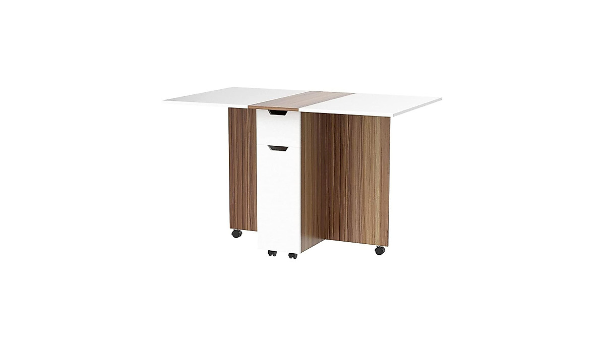 JOMEED Folding Dining Table with 6 Wheels, Drawer and 2-layer Storage ...