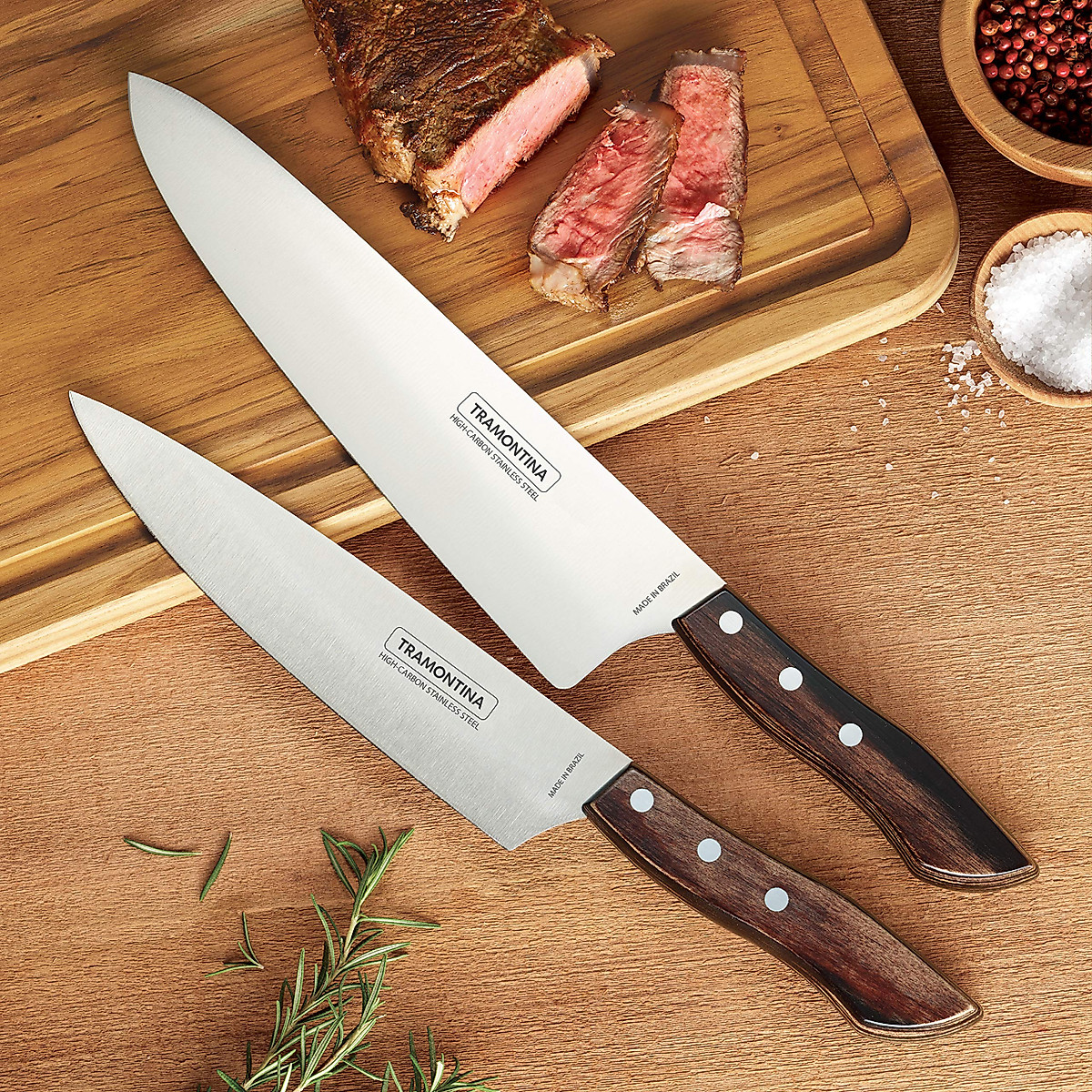 Tramontina Chef's Knife Set Grill Tongs & Cutting Board 3 Pk - 2 Pc, 80015/004DS