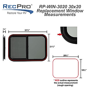 RecPro RV Window | 30" W x 20" H | Teardrop Horizontal Slide | RV Window Replacement | Camper Window | Tempered Tinted Glass | RV Window with Screen | Made in USA (No Trim Kit)