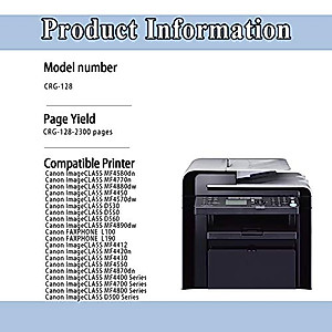 1-Pack Black Compatible 128 Toner Cartridge Replacement for Canon ImageCLASS MF4770n MF4880dw D530 D550 D560 MF4870dn MF4400 MF4800 D500 FAXPHONE L100 L190 Printer Toner Cartridge