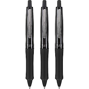 PILOT Dr. Grip FullBlack Refillable & Retractable Ballpoint Pen, Medium Point, Black Ink, 3-Pack (14634)