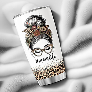 Tumbler 20 Oz With Lid And Straw, Day Mothers Women For Leopard Cheetah Print Funny Handle Mama Coffee Insulated Tumblers Mommy Mother Cups, Mom Gifts, Mom Bruh