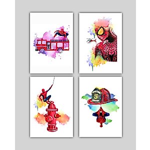 OzWood Crafts- Spiderman Wall Decor Poster Prints, Set of 4 FRAMELESS (8''x10''), Superhero room decor for boys, Spiderman Posters for Boys Room, Spiderman Wall Art, Spiderman Room Decor