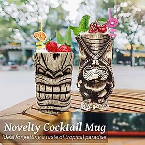 Tiki Mugs Set - Large Ceramic Tiki Mug, Cocktail Mugs for Mai Tai, Punch, Pina Colada, and Tropical bar Drinks (TIKISET)