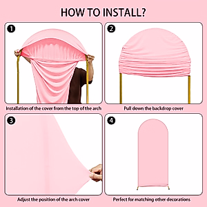 AIBIIN 2x5ft Pink Arch Wall Backdrop Round Top Backdrop Cover Valentine's Day Round Top Arch Frame Cover 2-Sided Fit Backdrop Stand for Wedding Baby Shower Birthday Bridal Shower Events Party Decor