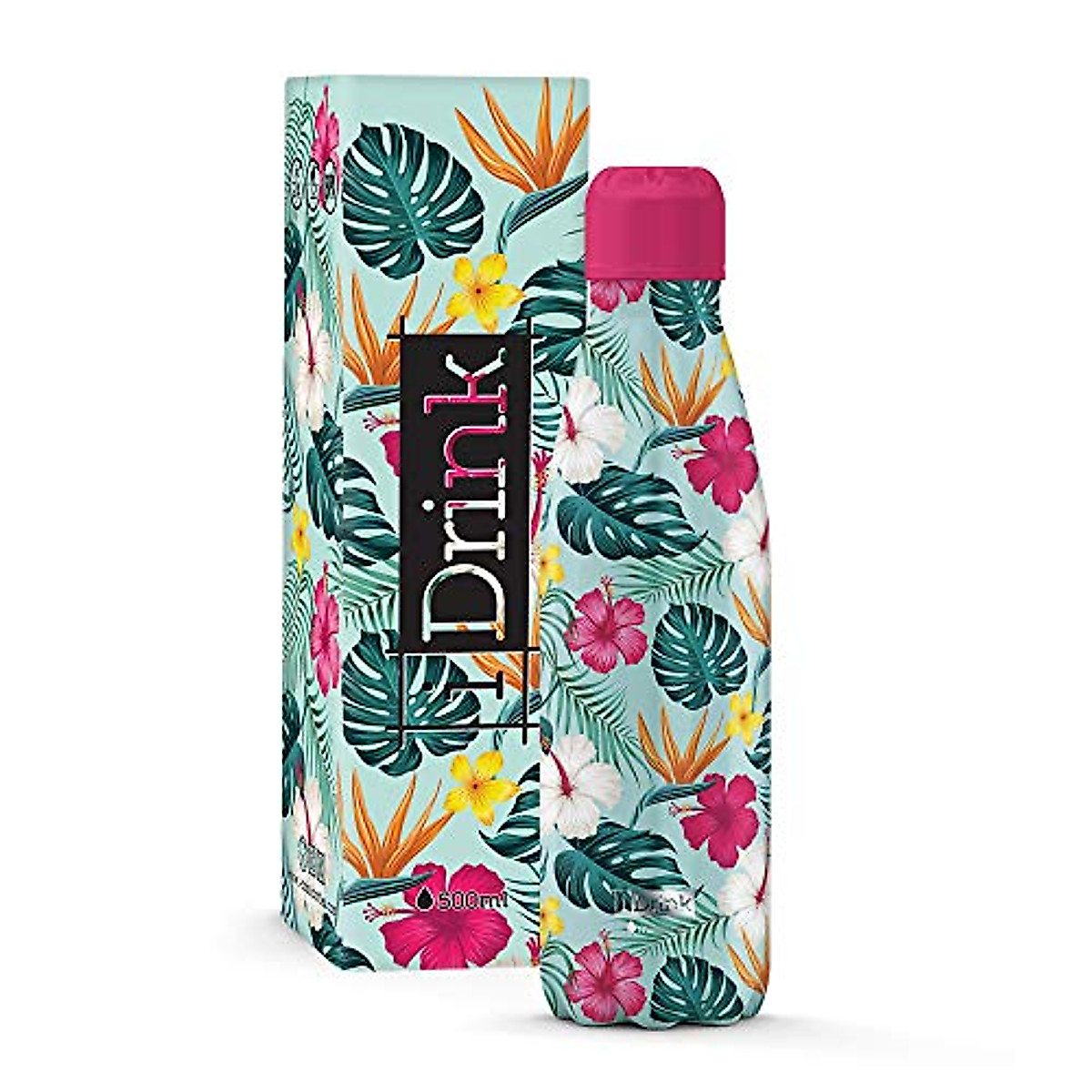 IDRINK® - Revolutionary thermal bottle, 2 walls, stainless steel bottle, 500 ML TROPICAL