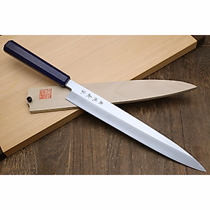 Yoshihiro Inox Stainless Steel Yanagi Sushi Sashimi Japanese Chef Knife with Saya Cover (11.8'' (300mm))