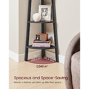 VASAGLE Corner Shelf Stand, 4-Tier Corner Bookshelf, Industrial Corner Ladder Shelf, Plant Stand Display Shelf for Living Room, Office, Kitchen, Charcoal Gray and Matte Black ULLS034B22