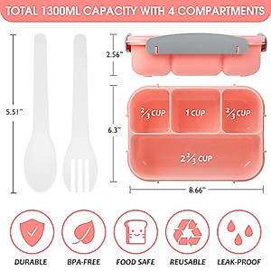 Korlon 30 Pcs Bento Box for Kids, 1300ML 4 Compartment Lunch Box Kids, Leakproof Lunch Containers for Adults with Various Accessories for Carrying Meals