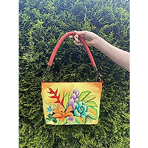 Anna by Anuschka Women’s Hand Painted Genuine Leather Shoulder Hobo - Tropical Bouquet Yellow