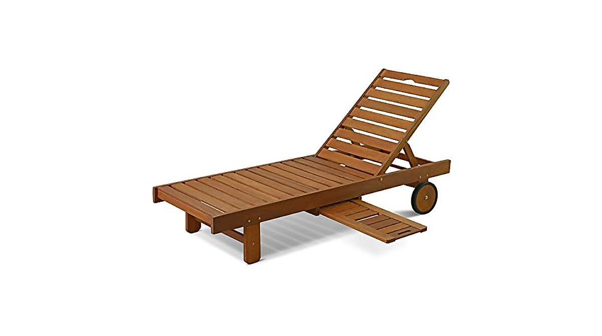 Furinno Tioman Outdoor Sun Lounger - Durable Teak Oil Finish