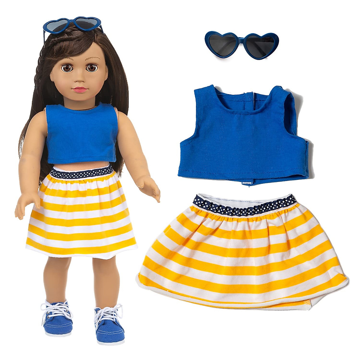 XFEYUE American 18 Inch Doll Clothes and Accessories 5 Sets Doll Clothes Dress Outfits + 2 Random Style Shoes for 18 Inch Doll Clothes