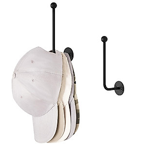 Dahey Hat Organizer for Baseball Caps, 2 Pcs Hat Rack Wall Mount 5 Inches Space Saving L Shaped Hat Holder Organizer Modern Metal Baseball Hat Storage Hook for Closet Bedroom Living Room, Black