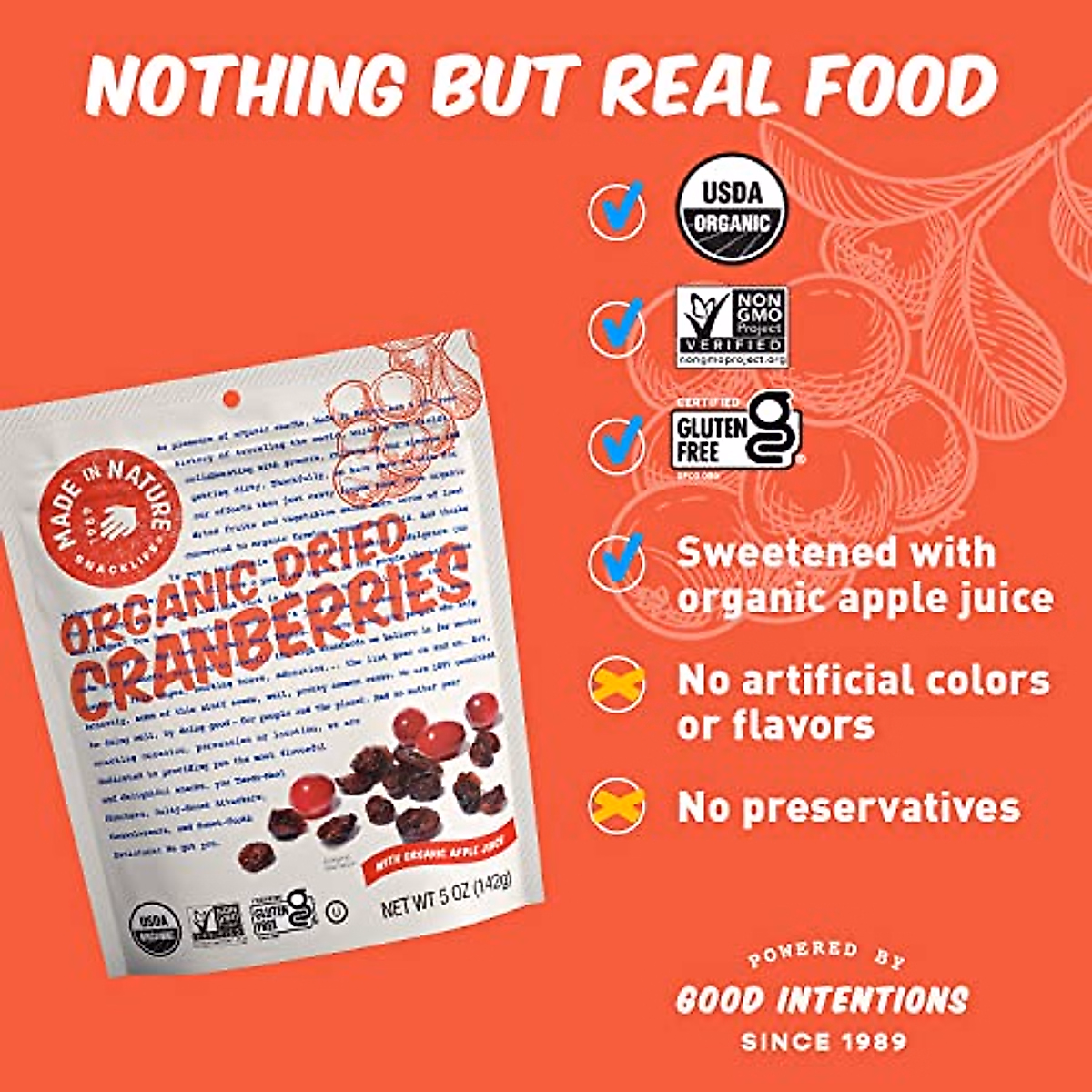 Made in Nature Organic Dried Fruit, Cranberries, 5oz Bags (6 Count) – Vegan, Non-GMO, Unsulfured