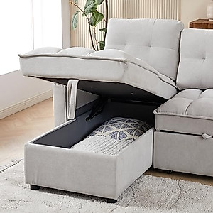 ERYE L-Shaped 3-Seaters Reversible Sleeper Sectional Sofa W/Pull Out Couch Bed and Storage Chaise for Living Room, Chenille Tufted Upholstered Convertible Sofabed with USB and Type-C Charging Ports