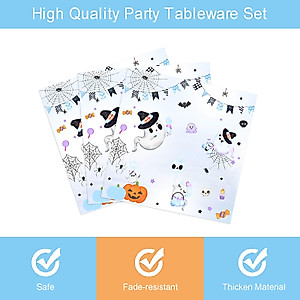 96Pcs Boy Halloween Baby Shower Party Supplies A Little Boo Birthday Tableware Set 9"& 7" Blue Ghost Spooktacular Paper Plates Napkins Forks Spoons for Halloween Party Decoration Serve 24 Guests