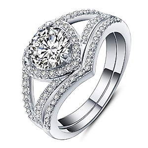 2PCS Dainty Stackable Rings for Women Teens Girls with Heart Shaped Jewelry Gift Ring Enhancers Bridal Sets Statement Aesthetic Rings Cute Trendy Simulated Diamond Jerwery Gift (A, 7) a