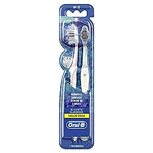 Oral-B 3D White Glamorous Manual Toothbrush with Soft Bristles, 2 Count