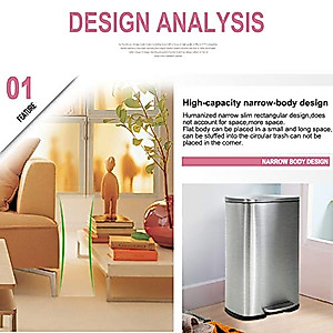 Step Trash Cans for Kitchen Stainless Steel 13 Gallon Kitchen Trash Cans with Foot Pedal Small Trash Can Anti-Fingerprint Garbage Can with Liner for Living Room, Kitchen, Bedroom, Washroom, 50 Liter