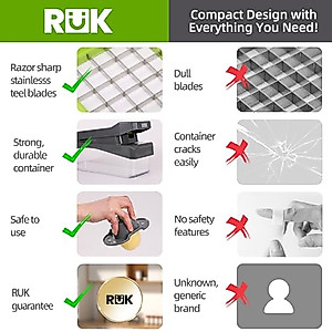 RüK Vegetable Chopper, Cheese Slicer, Food Chopper, Veggie Chopper, Onion Chopper, Salad Chopper, Mandoline Slicer & Cheese Grater, Vegetable Chopper with Container, (10 in 1 - Gray)