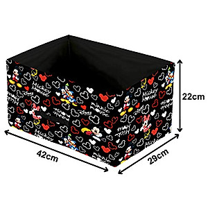 Kuber Industries Disney Mickey Print Non Woven Closet Organizer Box with Handle|Wardrobe Organizer Cube|Easily Collapsible|Size 42 x 29 x 22 CM|Pack of 2 (Black)-KUBMART16027