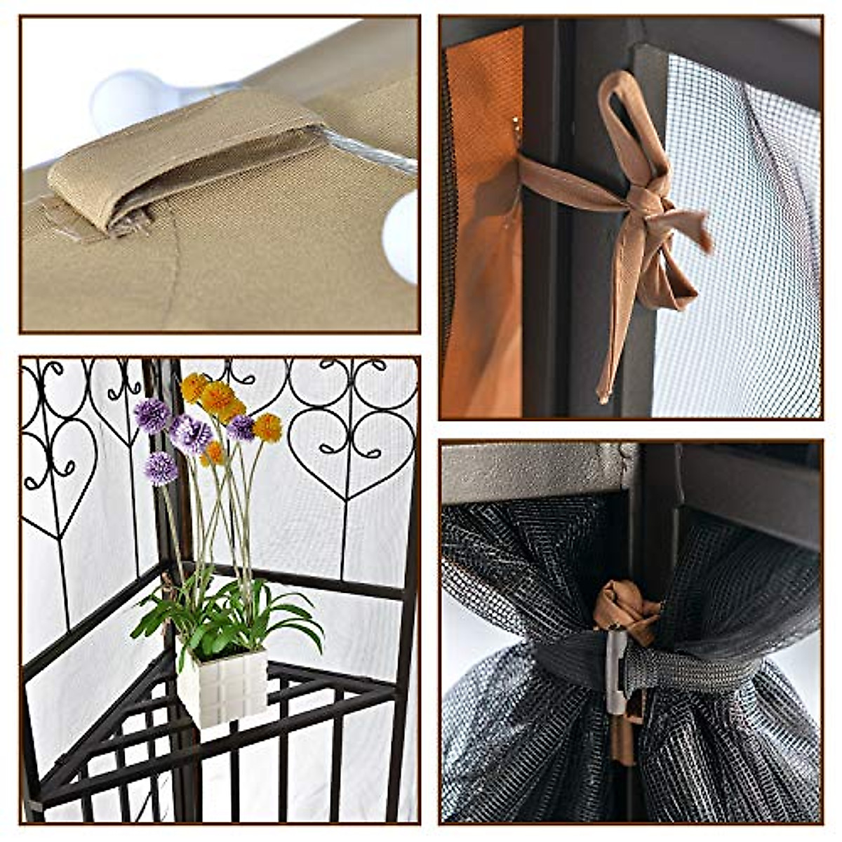 SUNA OUTDOOR 10x10 Ft Outdoor Gazebo Steel Frame Two-Tiered Top Canopy, Heart Screen Decor Gazebo with Adjustable Netting for Garden Backyard, Beige