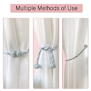 Bling Magnetic Curtain Tiebacks, Decorative Curtain Holdbacks, Crystal Tie Backs for Curtains, Curtain Holders for Window Draperies - 16 inch, Grace, Simplicity & Elegance (Silver, 2)