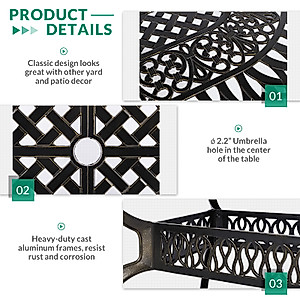 VIVIJASON 9-Piece Outdoor Furniture Dining Set, All-Weather Cast Aluminum Patio Conversation Set, Include 8 Cushioned Chairs and an Oval Table with Umbrella Hole for Balcony Lawn Garden Backyard