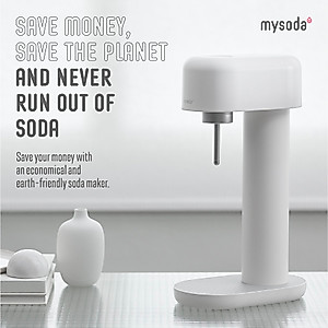 Mysoda Ruby 2 Sparkling Water Maker - Silent Carbonated Water Machine Made of Robust Long-Lasting Aluminium & 1L Water Bottle - Without CO2 Cylinder - Colour White