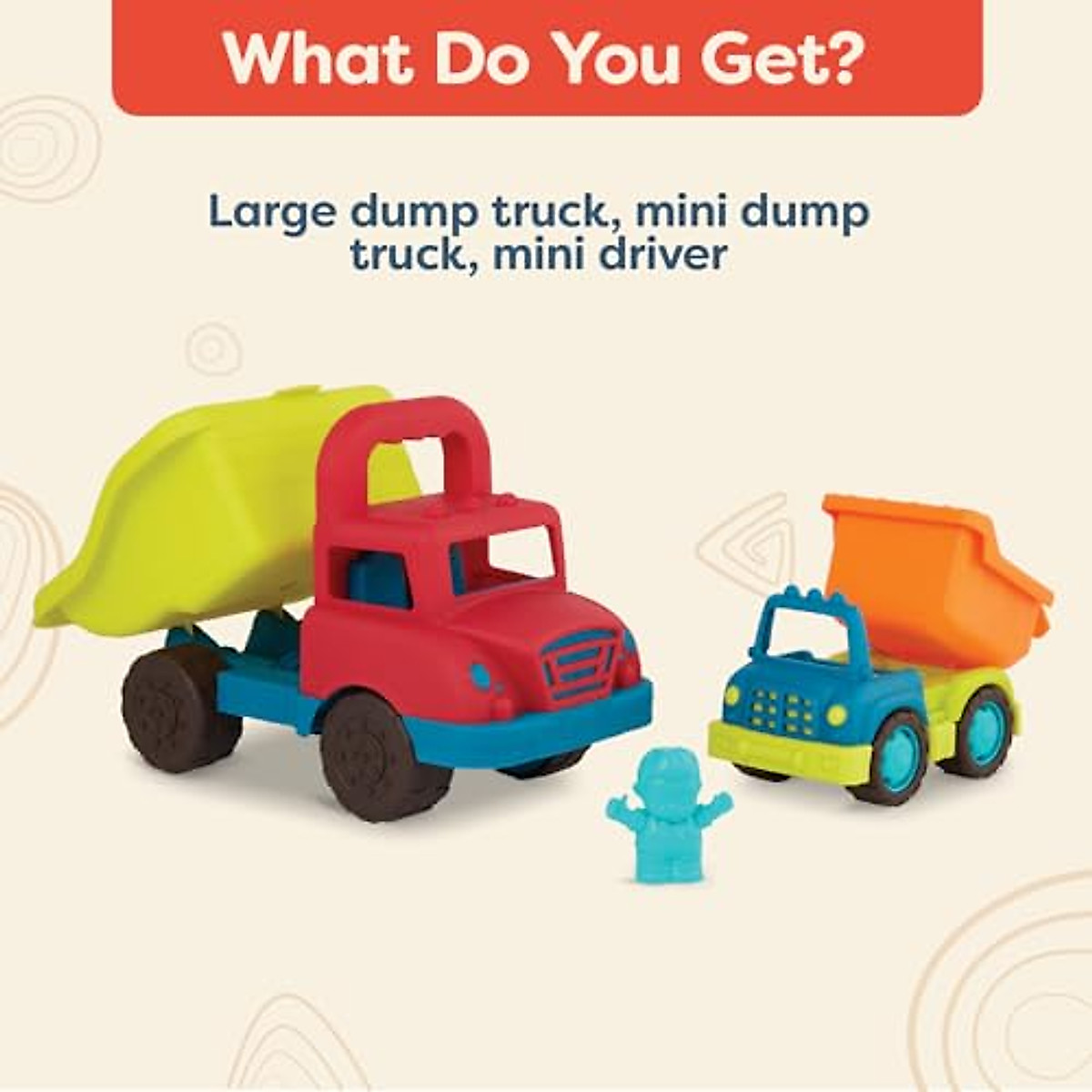 B. toys- B. play- Grab-n-Go Truck Set- 2 Dump Trucks – 1 Large Truck & 1 Small Truck – Big Truck with Handle & Mini Truck with Driver – Toy Trucks for Toddlers, Kids- 1 Year +