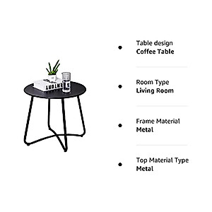 CaiFang Patio Side Table Outdoor, Metal Side Table Small Round Side Table Weather Resistant End Table Outdoor Table for Garden Porch Balcony Yard Lawn, Black