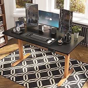 Monomi Electric Standing Desk, 55 x 24 inches Height Adjustable Desk, Ergonomic Home Office Sit Stand Up Desk with Memory Preset Controller (Black Top/Dark Wood Grain Frame)