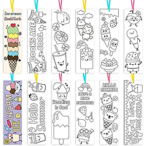 Haooryx 75Pcs Color Your Own Ice Cream Bookmarks, Summer Ice Cream Theme Kids DIY Coloring Blank Bookmark for Kids Birthday Gift Classroom Reading Club Rewards Book Decoration Paper Art Craft Supplies