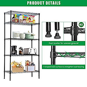 Dkelincs 5-Tier Wire Shelving Metal Utility Steel Storage Shelves for Garage Kitchen Living Room 24" L X 14" W X 60" H Shelf Unit Organizer Rack, Black