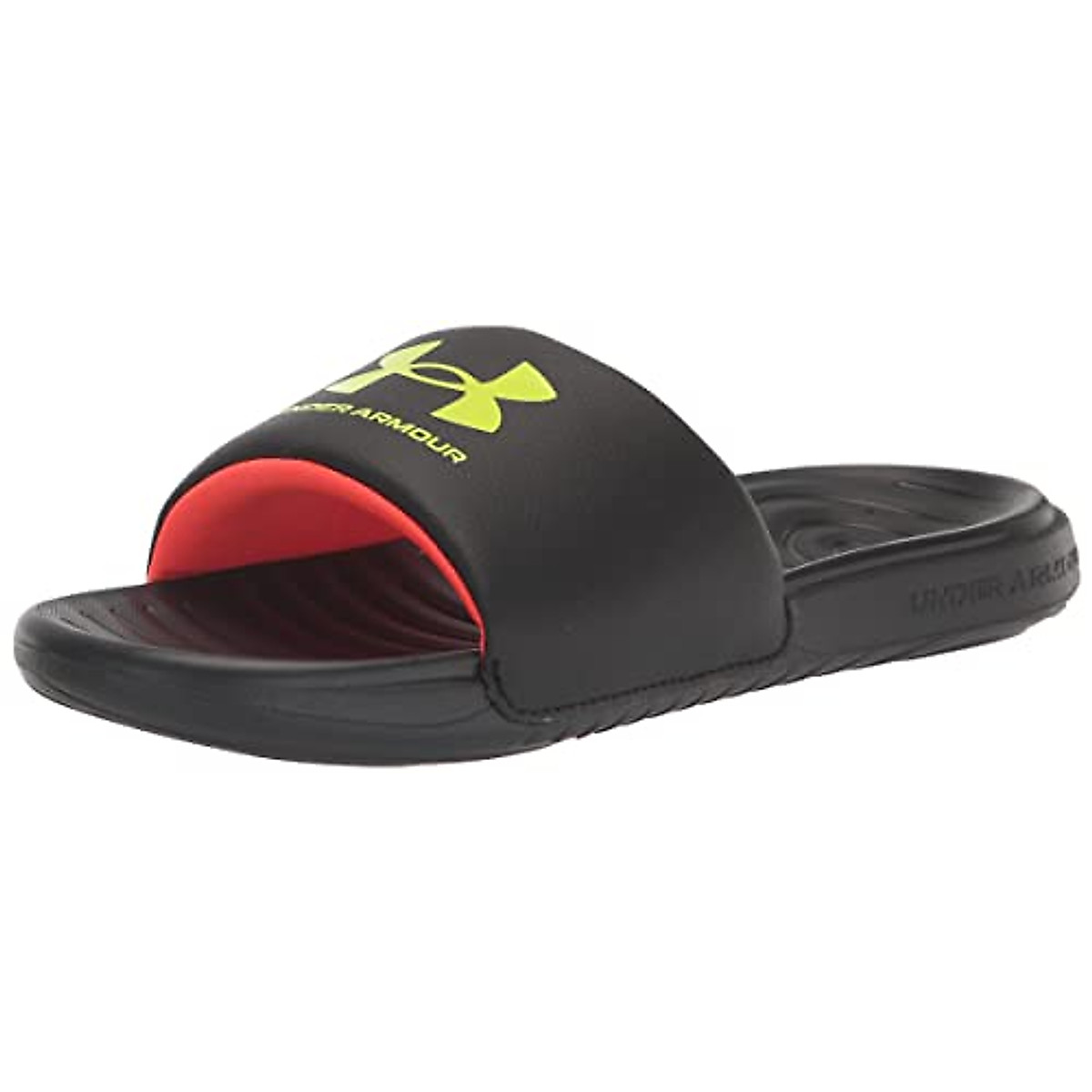 Under Armour Boy's Ansa Fixed Strap Slide Sandal, (007) Black/Black/Yellow Ray, 6 Big Kid