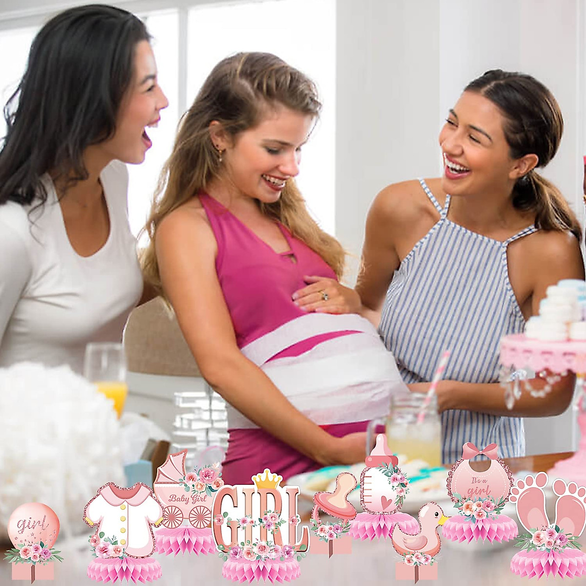 13 Pcs Pink Baby Shower Centerpieces for Tables，Honeycomb Centerpiece Baby Shower Decorationsfor Girls, Gender Reveal girl Baby Shower Centerpiece for Baby girls Party Birthday Tables Decorations