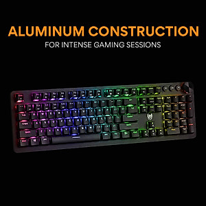 Blackmore Nocturna Wired Mechanical Gaming Keyboard - RGB Backlighting - Blue Clicky Mechanical Switches - Dedicated Media Keys & Dial - Aluminum Construction