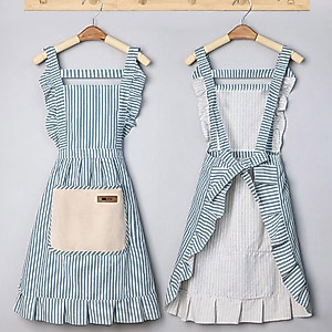 fvpxuus 2 Pack Kitchen Cooking Aprons Vest, Adjustable Bib Soft Chef Apron with 2 Pockets for Men Women The vest does not slip on the shoulders(Blue/Red Stripes)